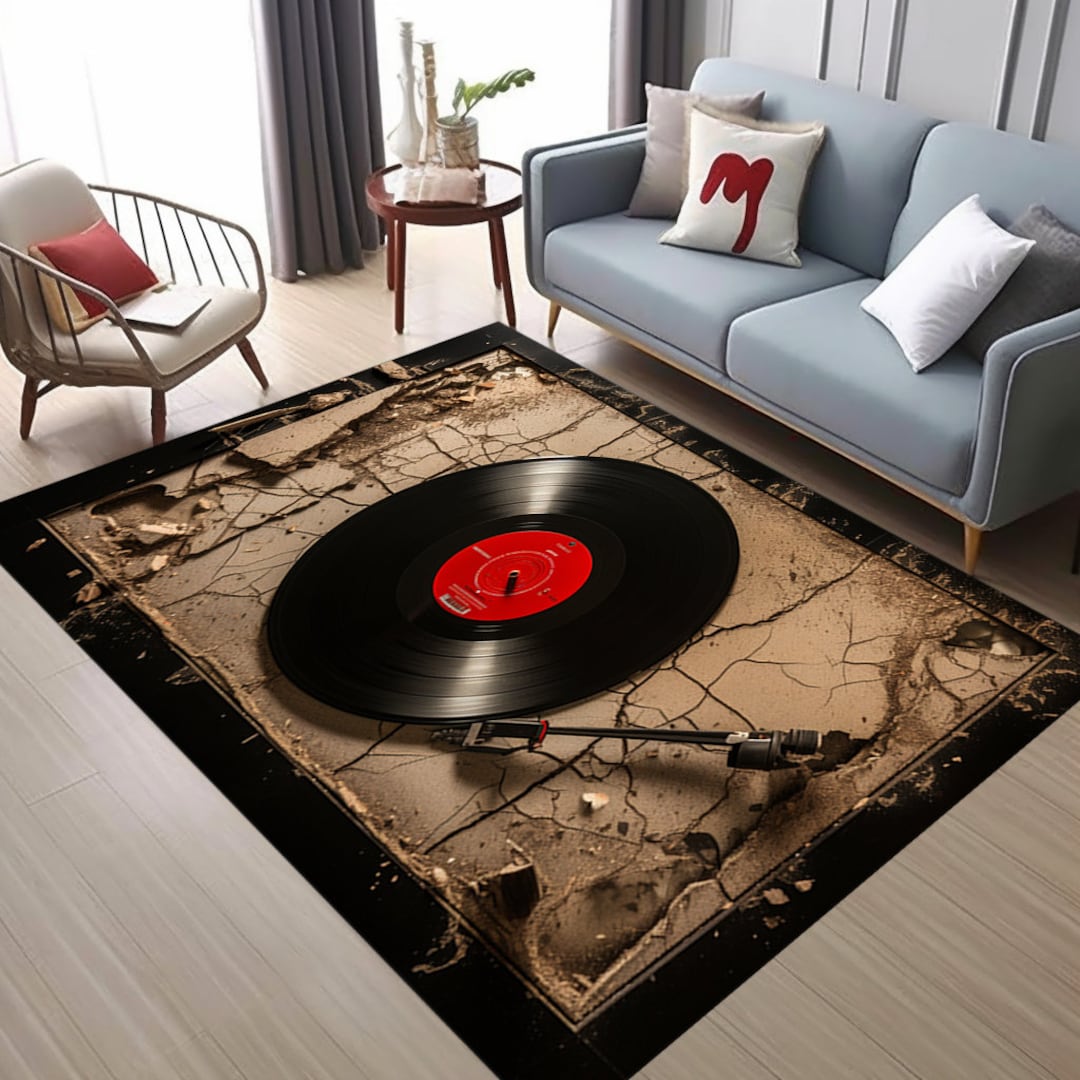 Record Rug, Record Patterned Rug, Record Player Rug,old Wooden Record ...