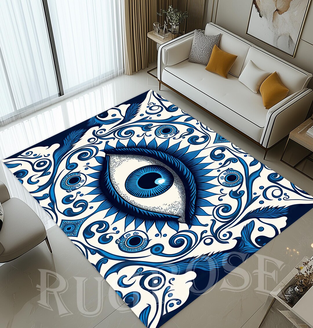 Evil Eye Rug, Blue Evil Eye Rug,amulet Rug,colorful Rug,modern Blue Rug ...