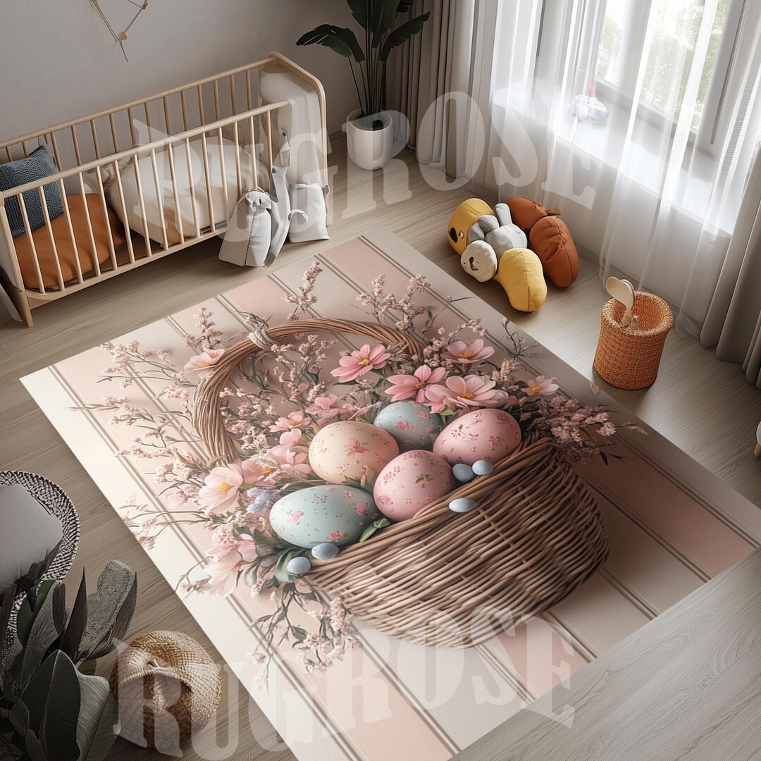 Easter Rug, Easter Basket Rug,easter Egg Basket Rug,flower Spring Rug ...