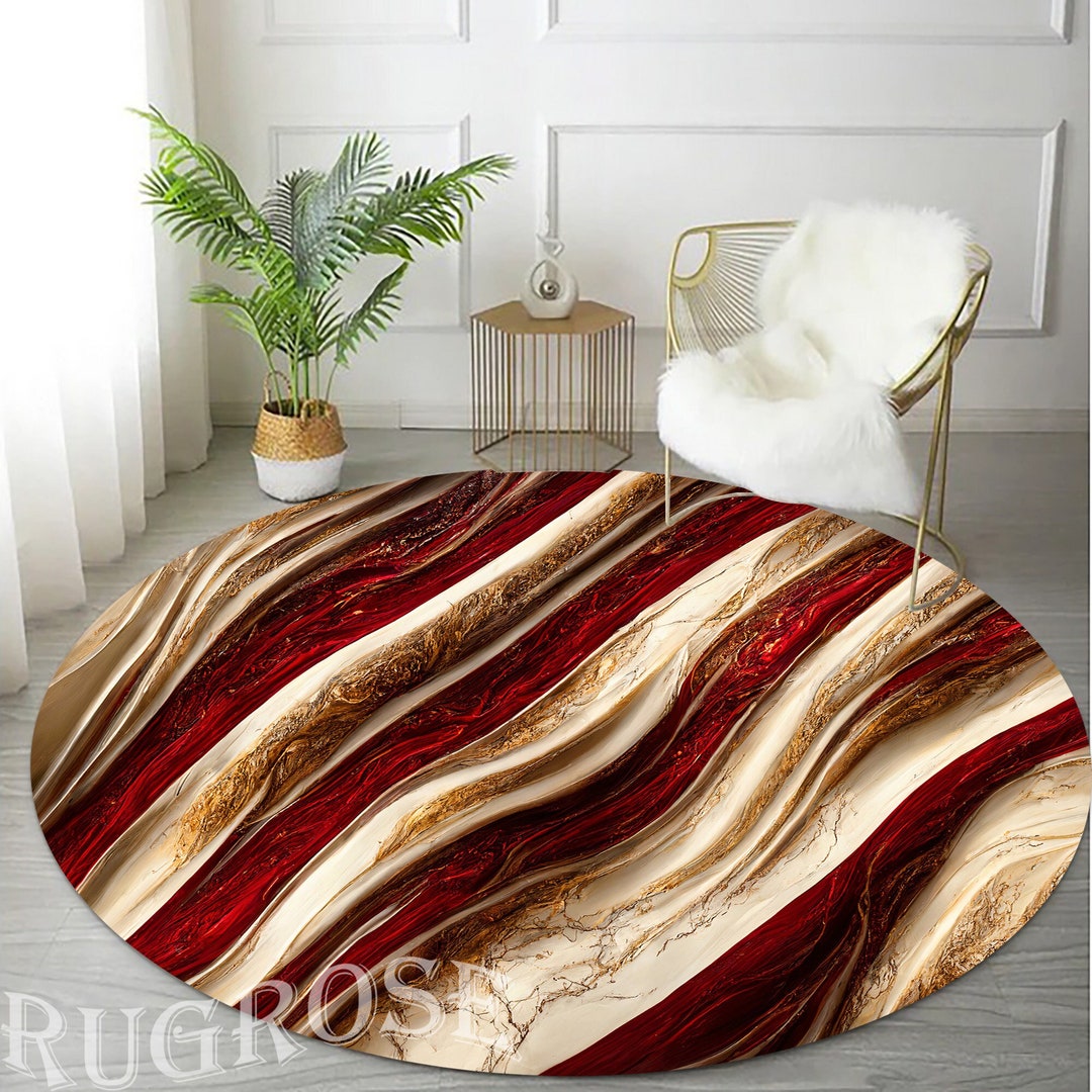 Marble Rug, Red Gold Marble Rug, Marble Round Rug, Modern Round Rug ...