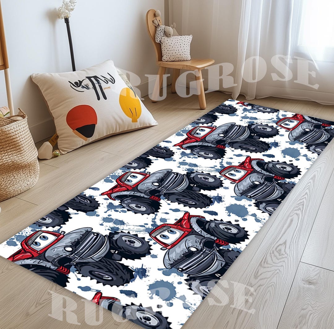 Truck Rug, Cute Truck Rug, Truck Runner Rug, Monster Truck Rug,monster ...