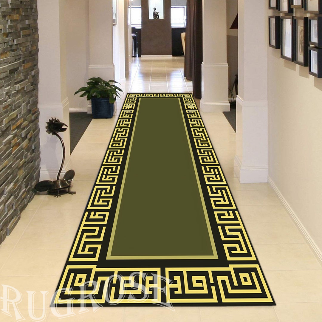 Gold and Green Rug, Runner Rug, Entry Rug, Anti Slip Runner Rug ...