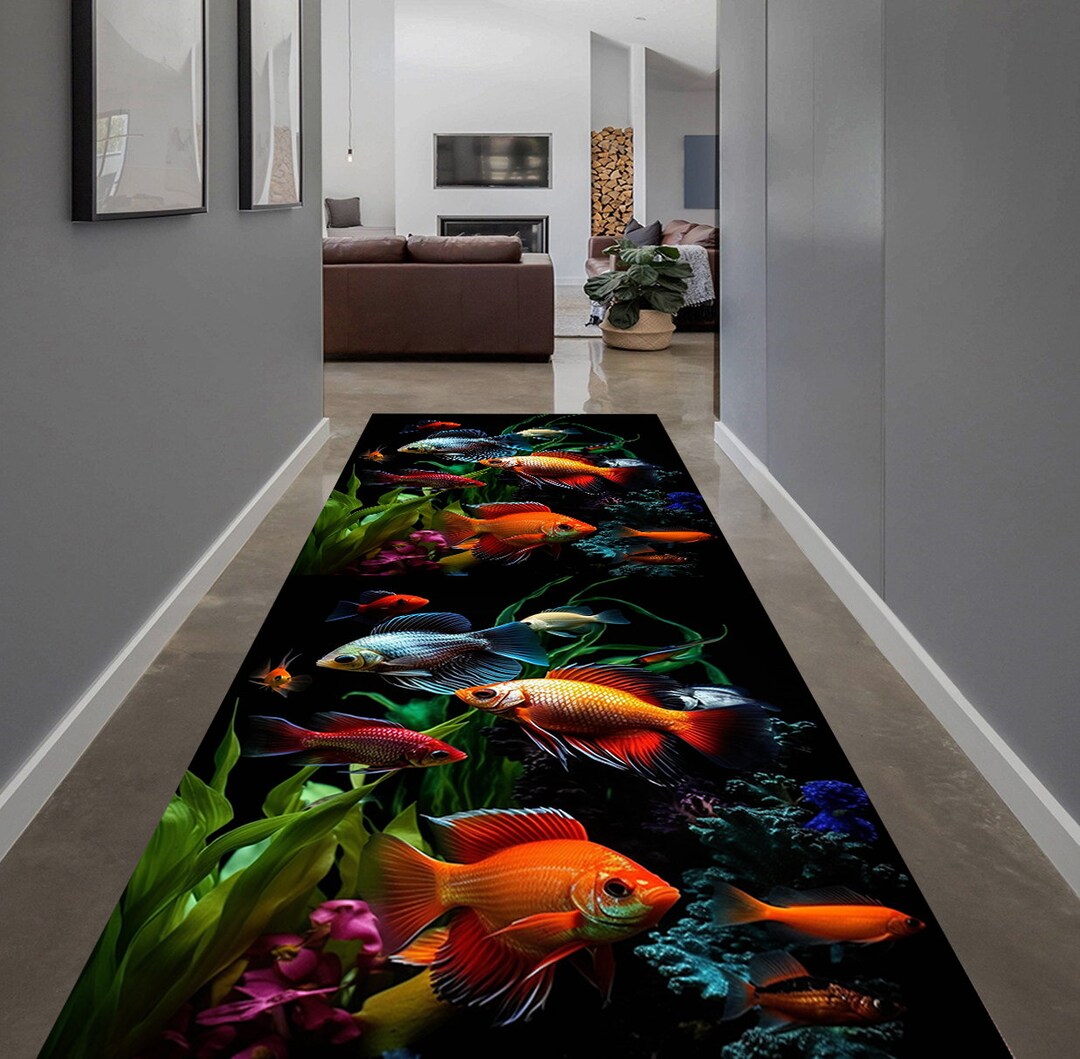 Fish Themed Rug, Clown Fish, Fish Pattern Long Rug, Runner Rug, Hallway ...