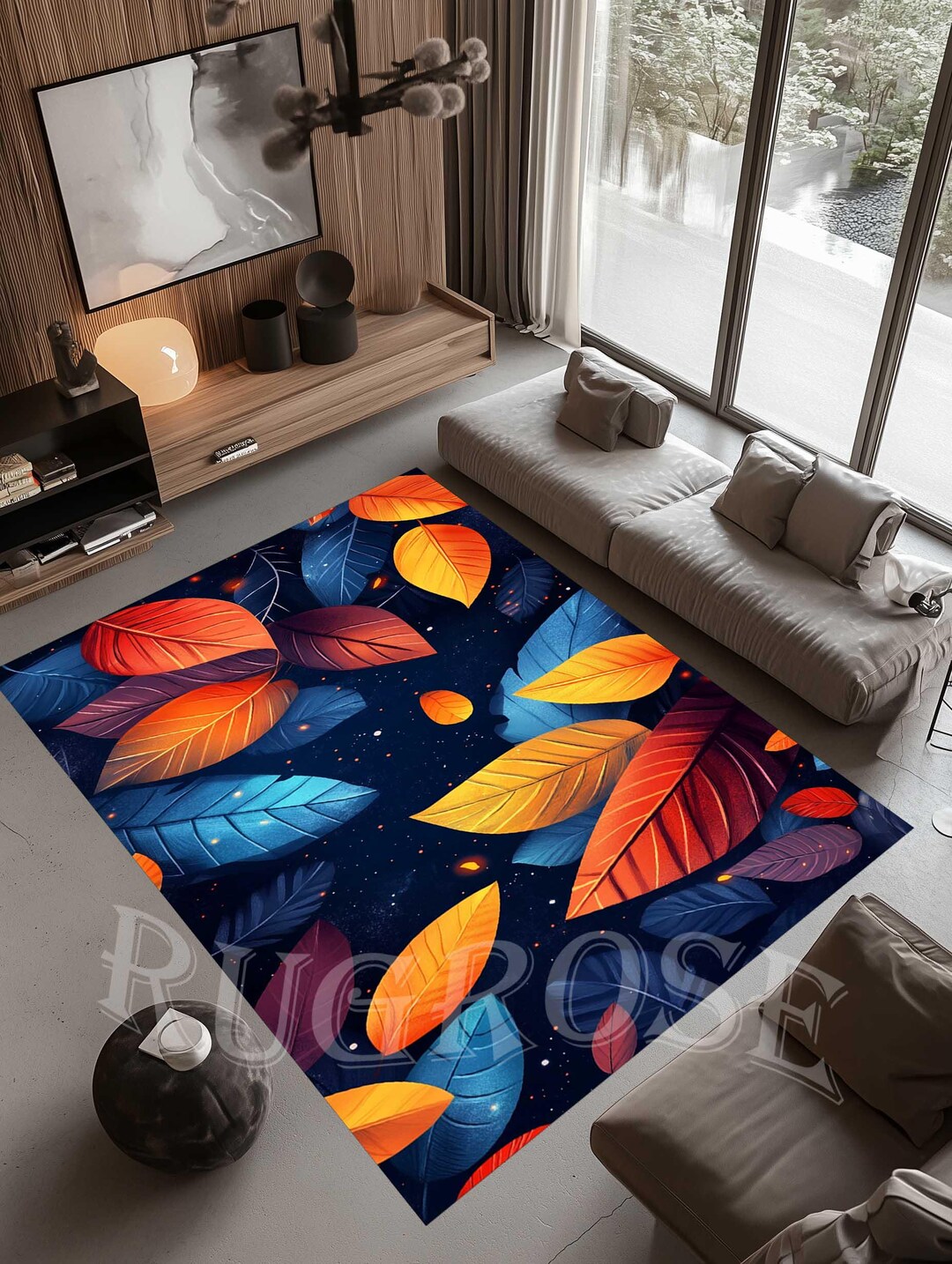 Autumn Rug, Leaf Pattern Rug, Decor Leaves Rug, Living Room Rug, Home ...