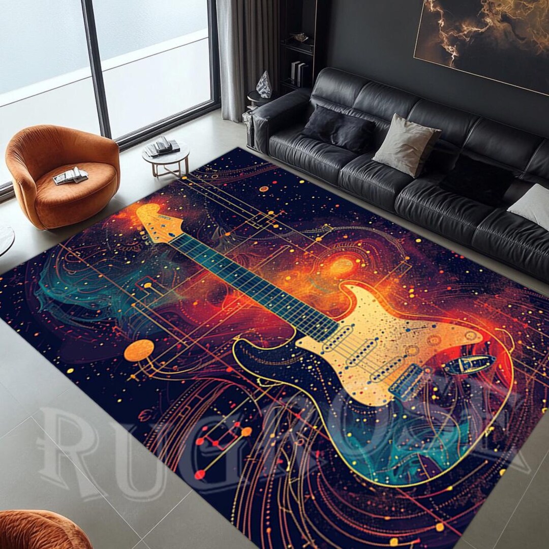 Guitar, Guitar Rug, Rock Guitar Rug, Music Rug, Music Room Rug,retro ...