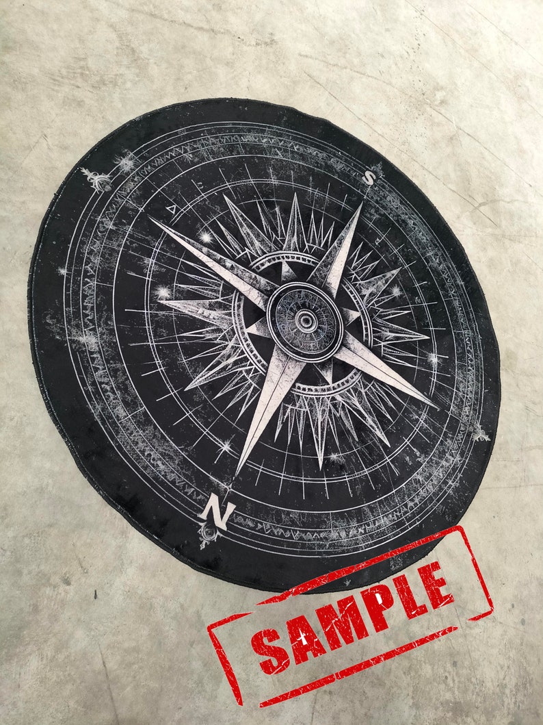 Compass Rose Round Rug, Non-slip Cotton Base, Area Rug - Etsy