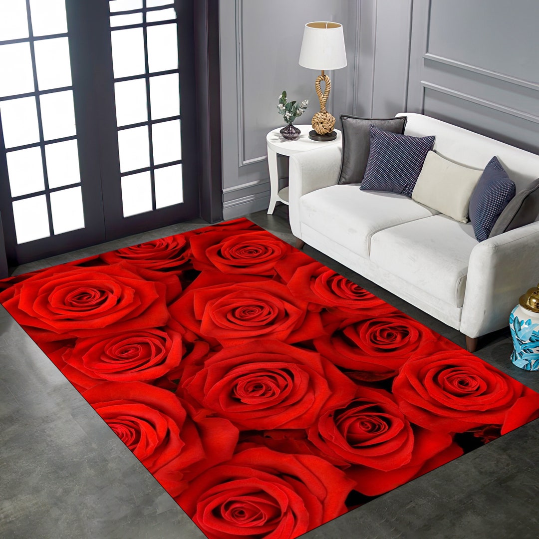 Red Roses, Red Roses Rug, Red Floral Rugs, Red and Black Rose, Red Rose ...
