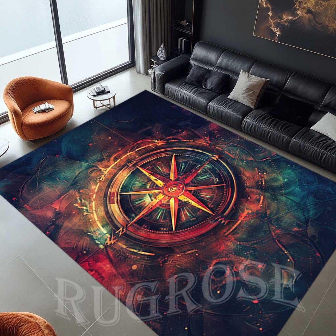Compass, Compass Rug, Compass Themed Rug, Compass Area Rug, Decor Sea ...
