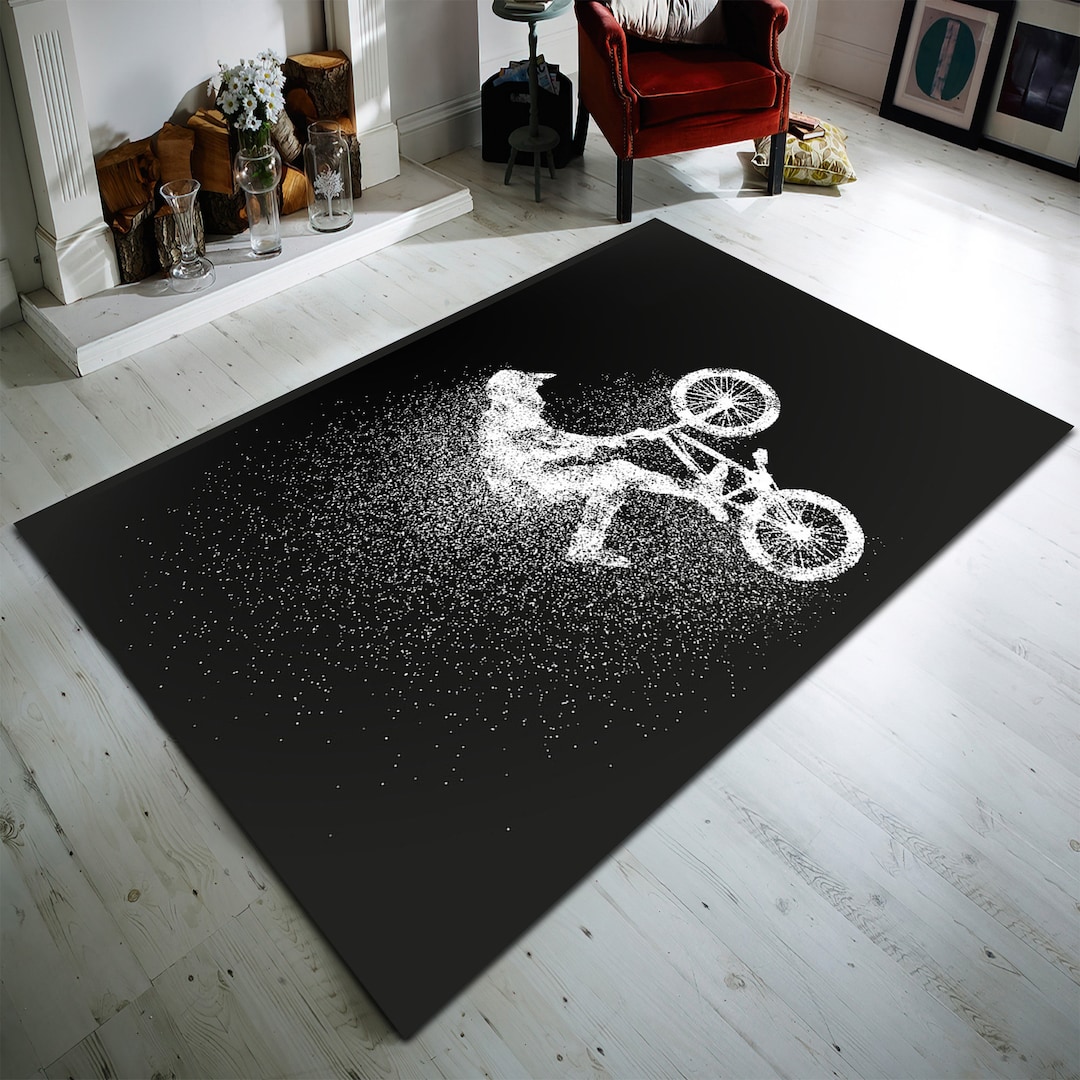 Bike Rug, Mountaın Bıke Rug, Best Gift for Biker, Rug for Living Room ...