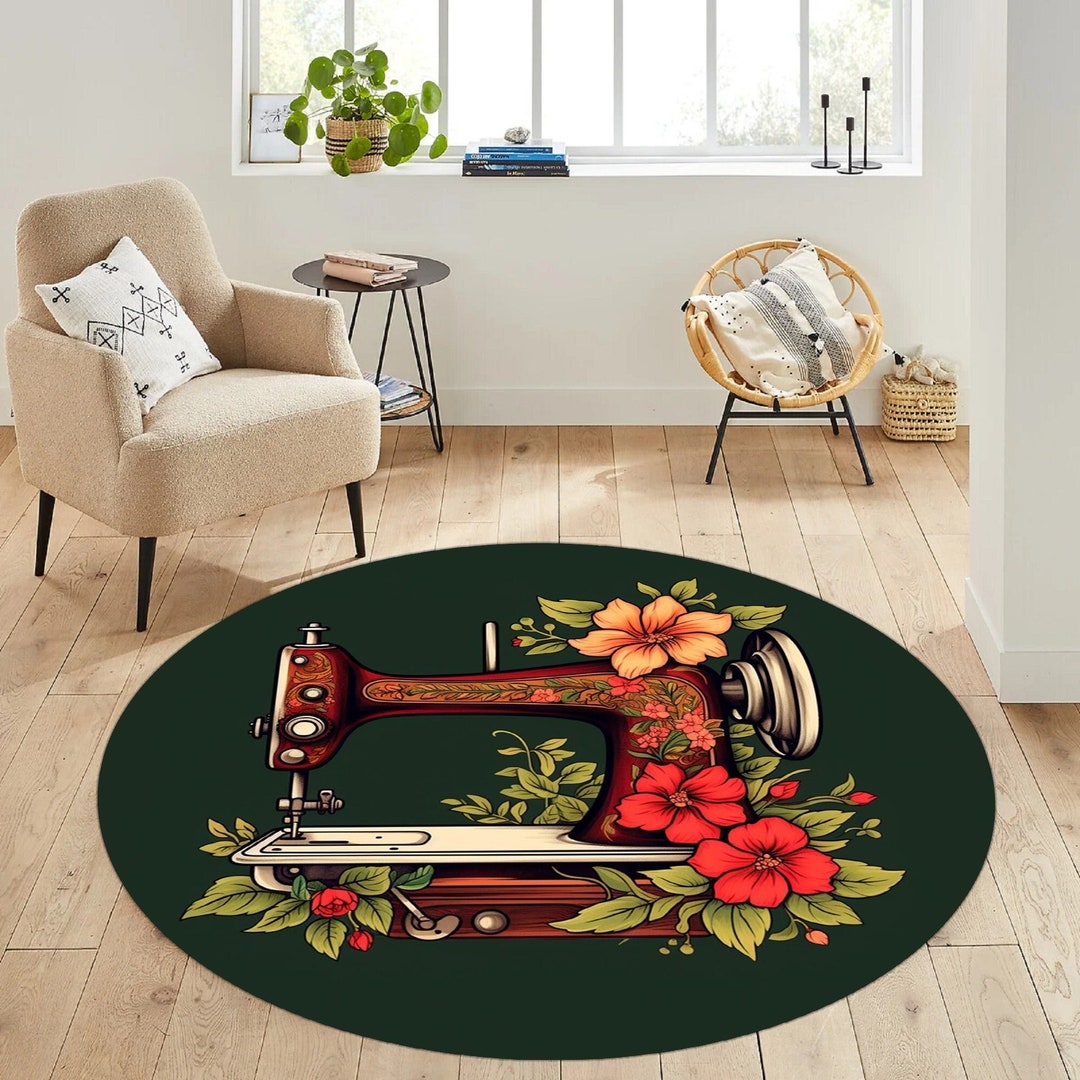 Sewing Machine, Sewing Pattern Rug, Round Sewing Rug,sewing Material ...