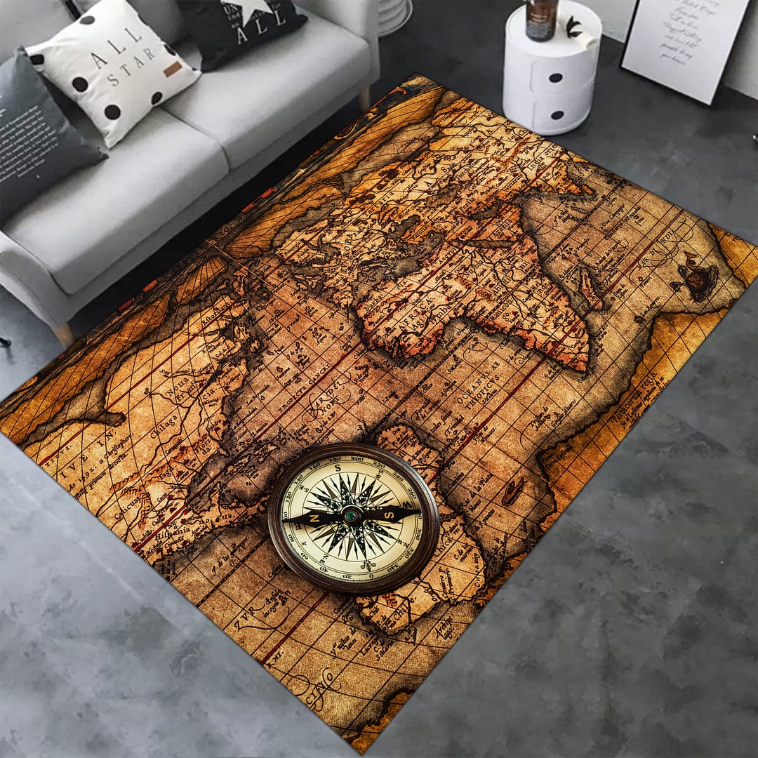 Compass Rug, Binocular Rug, Nautical Rug, Modern Rug, World Map, Ocean ...