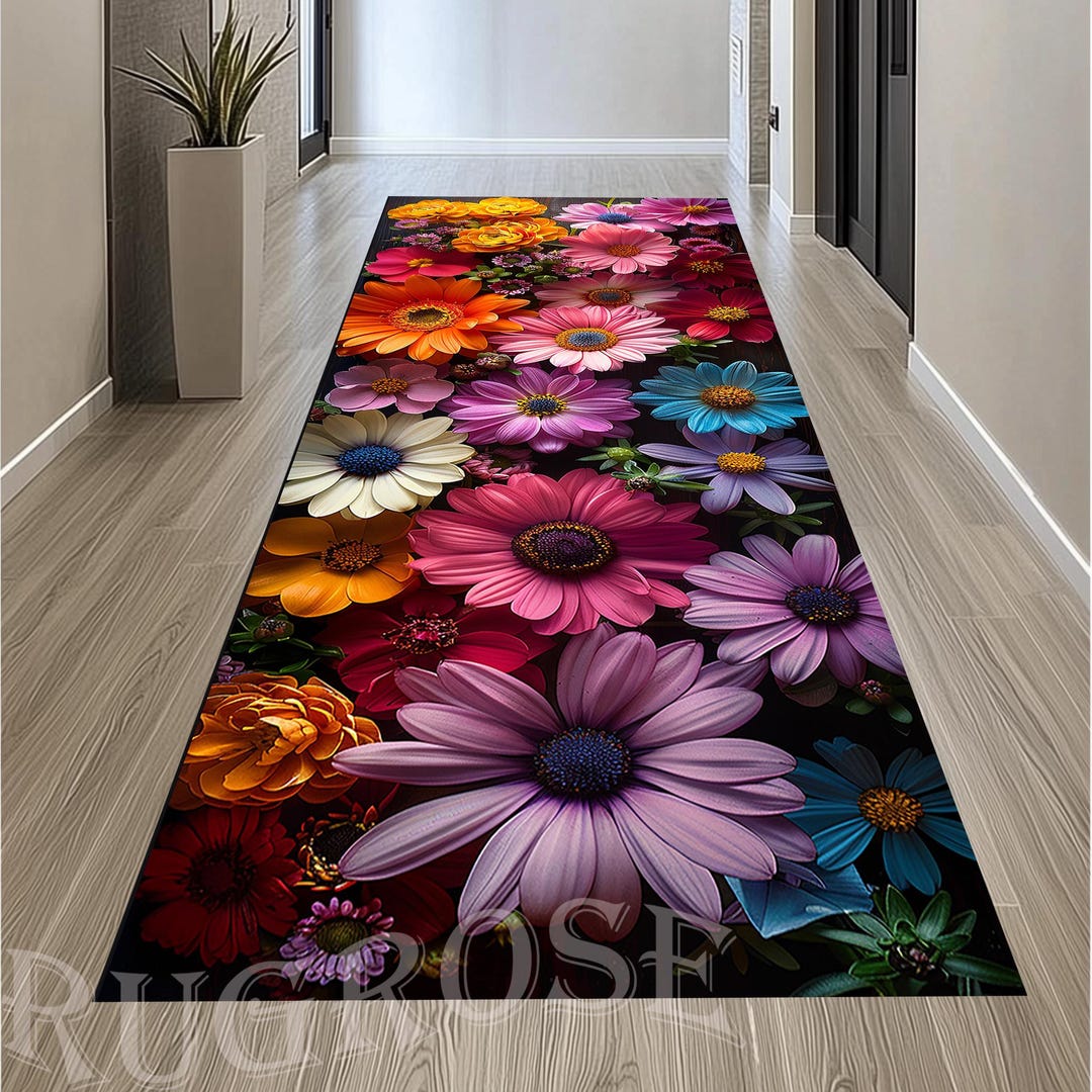 Daisy Rug, Colorful Daisy Rug,daisies Area Rug,daisy Patterned Rug ...