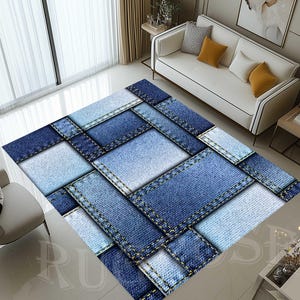 Blue Jean Pattern Area Rug, Modern Patchwork Design - Etsy
