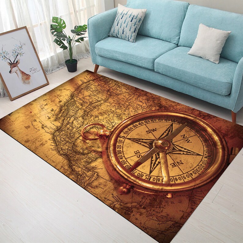 Nautical Map Compass and World Map World Map Nautical Rug - Etsy