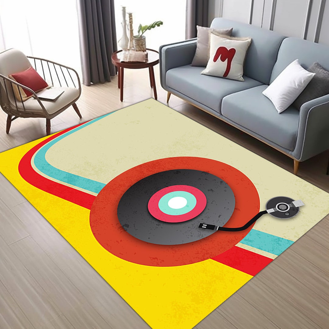 Record Rug, Record Patterned Rug, Record Player Rug,old Wooden Record ...