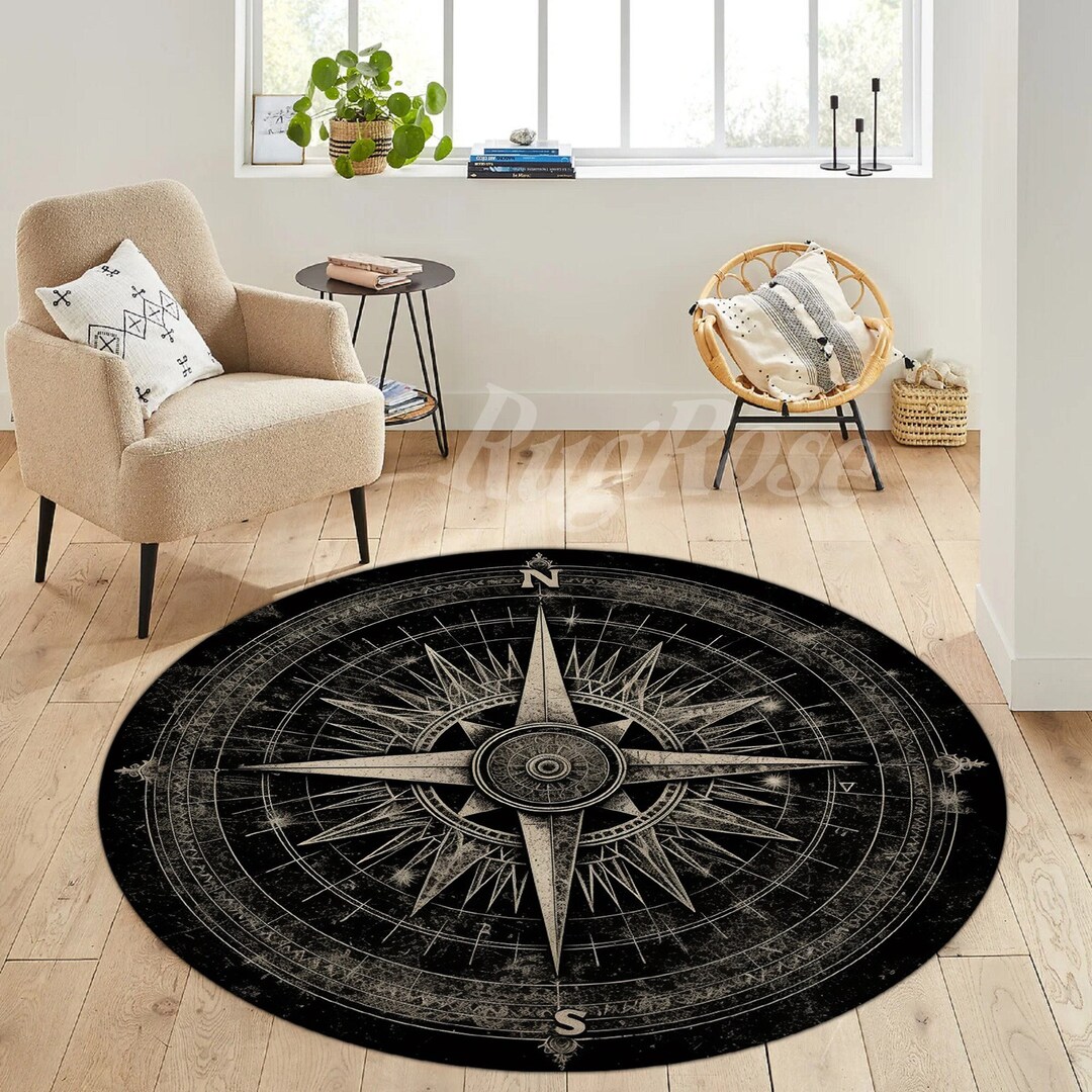 Compass Rug, Round Compass Rug, Medallion Rug, Round Decor Rug, Gift ...
