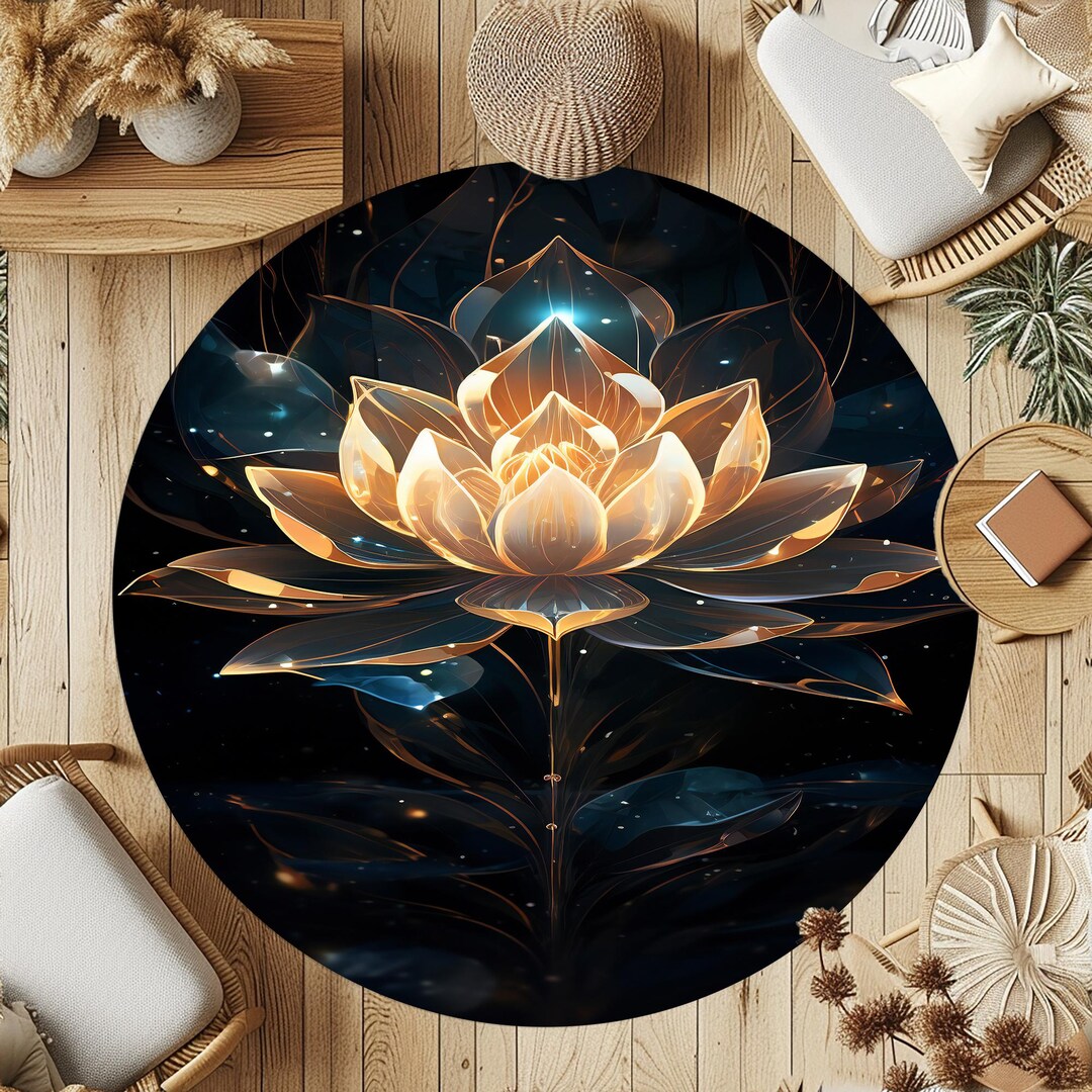 Lotus Flower, Round Lotus Flower Rug, Colorful Rug, Round Flower Rug ...