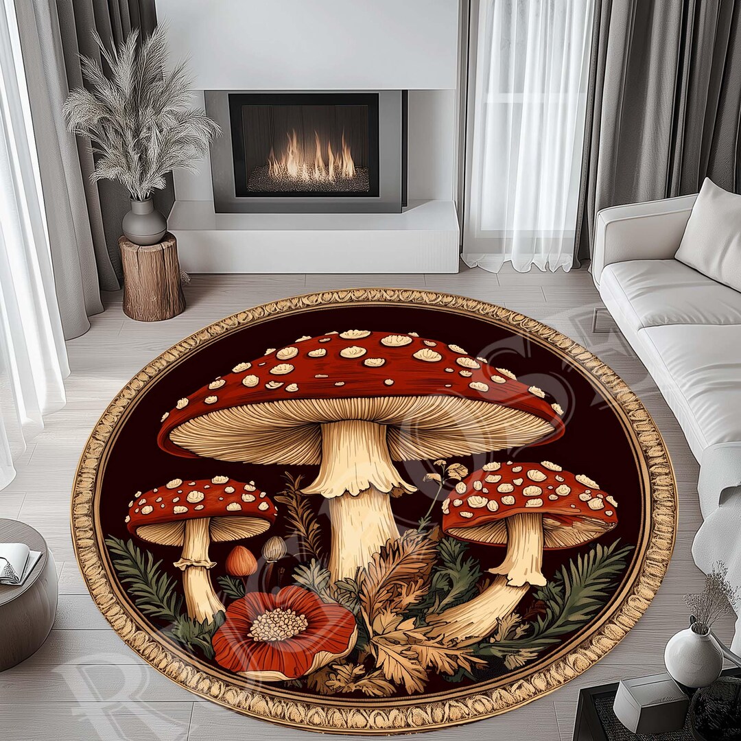 Mushroom Rug, Round Mushroom Rug, for Living Room Rug, Mushroom Pattern ...