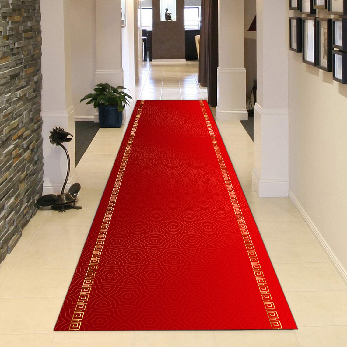 Red Hallway Runner Rug, Non-slip Cotton Base, Modern Hotel Carpet - Etsy