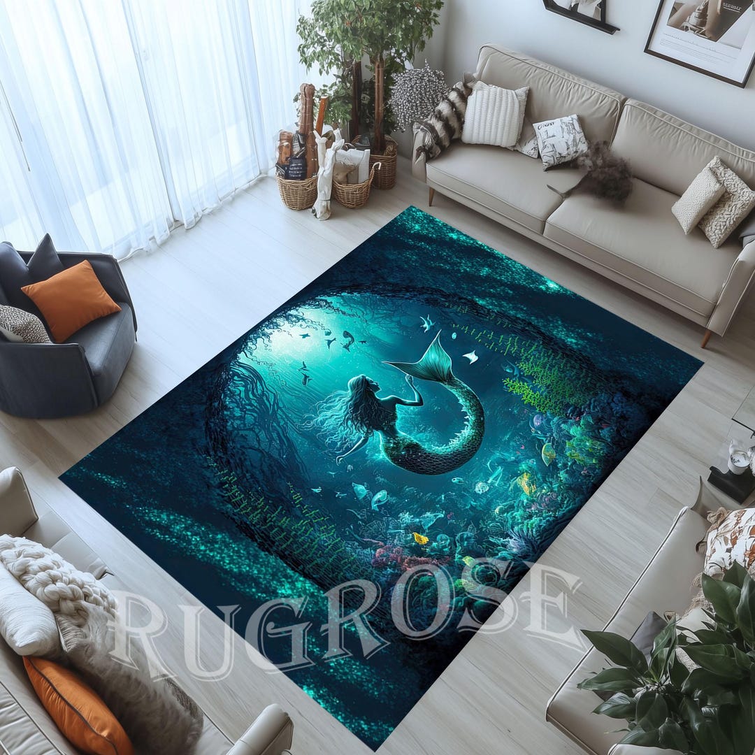 Mermaid Rug, Mermaid Pattern Rug, Mermaid Area Rug, Nautical Decor ...