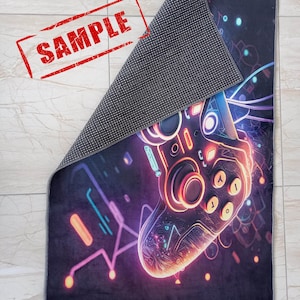 Gamer Rug, Game Controller, Neon Game Controller, Game Room Rug, Gaming ...