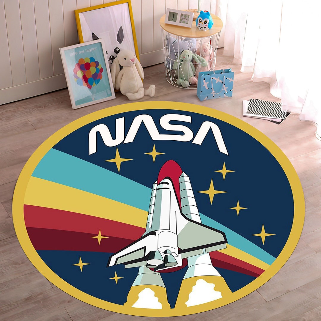 NASA Rocket Round Rug, Space Theme Kids Room, Non-slip - Etsy