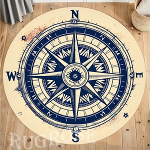 Compass Rug, Round Compass Rug, Medallion Rug, Round Decor Rug, Gift ...