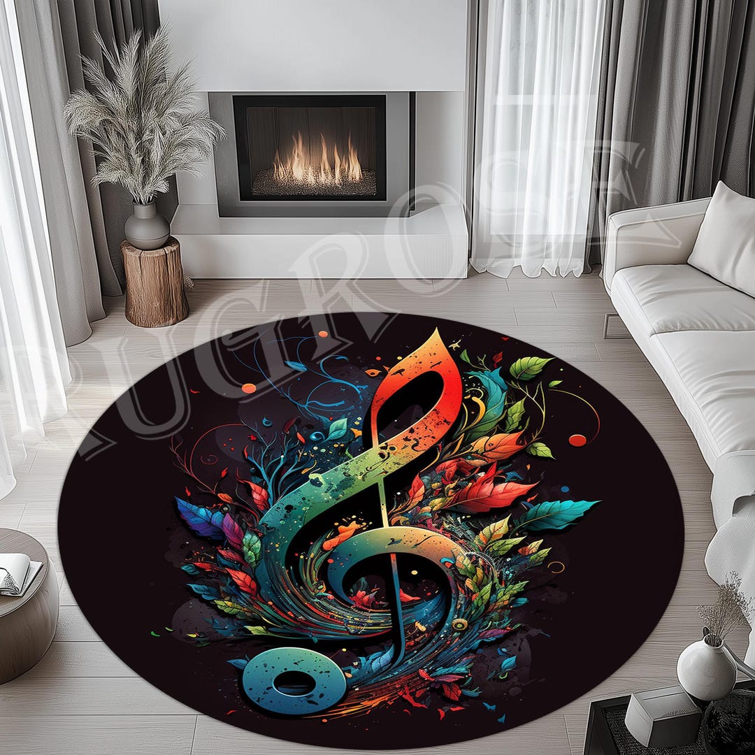 Treble Clef Rug, Left Clef Rug, Round Music Rug, Personalized Rug ...