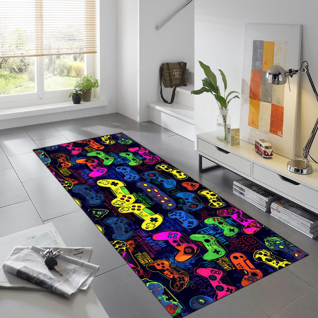 Gamer Rug, Game Runner Rug, Game Controller, Neon Game Controller ...