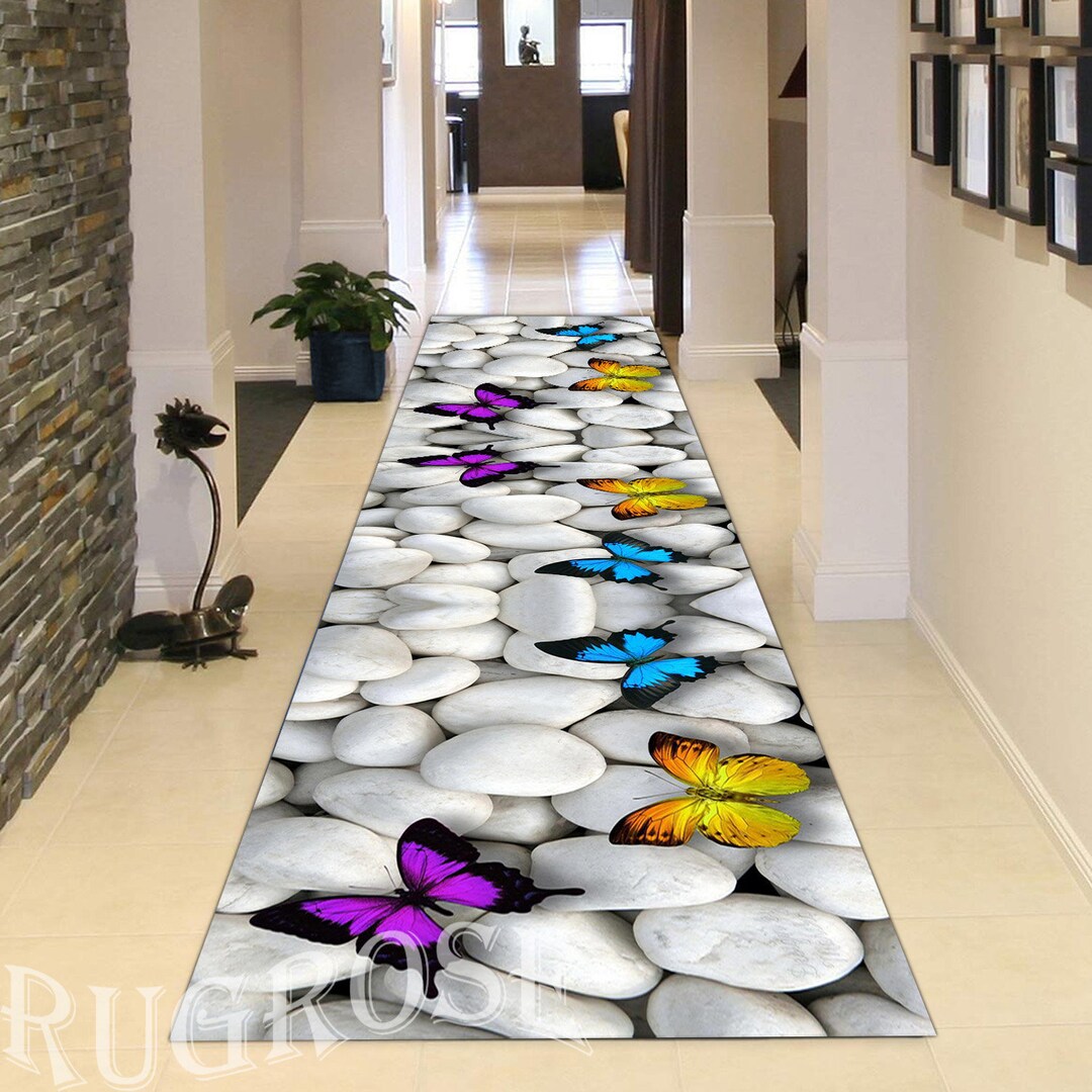 Stone Rug, Stone Pattern Runner Rug, Stone and Butterflies, Butterfly ...