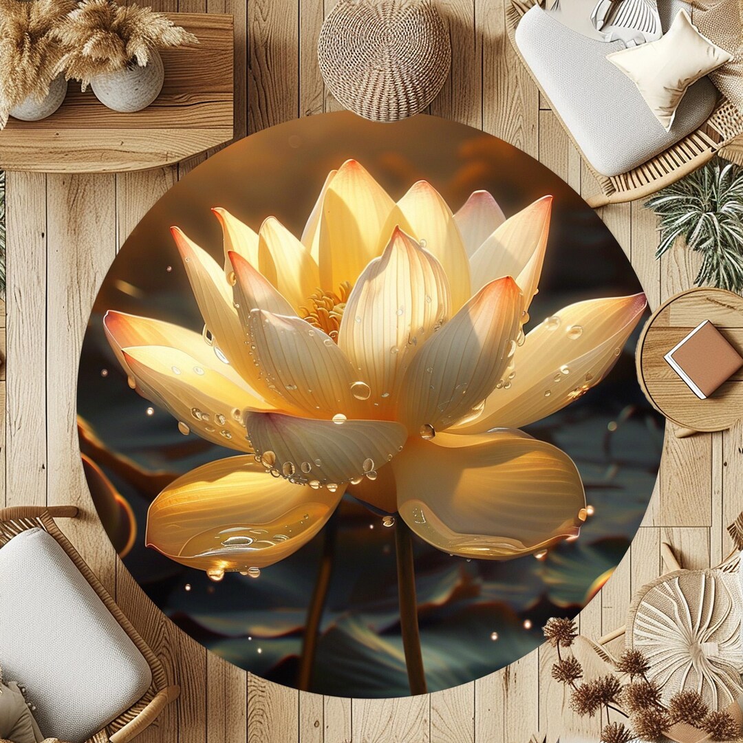 Lotus Flower, Round Lotus Flower Rug, Colorful Rug, Round Flower Rug ...