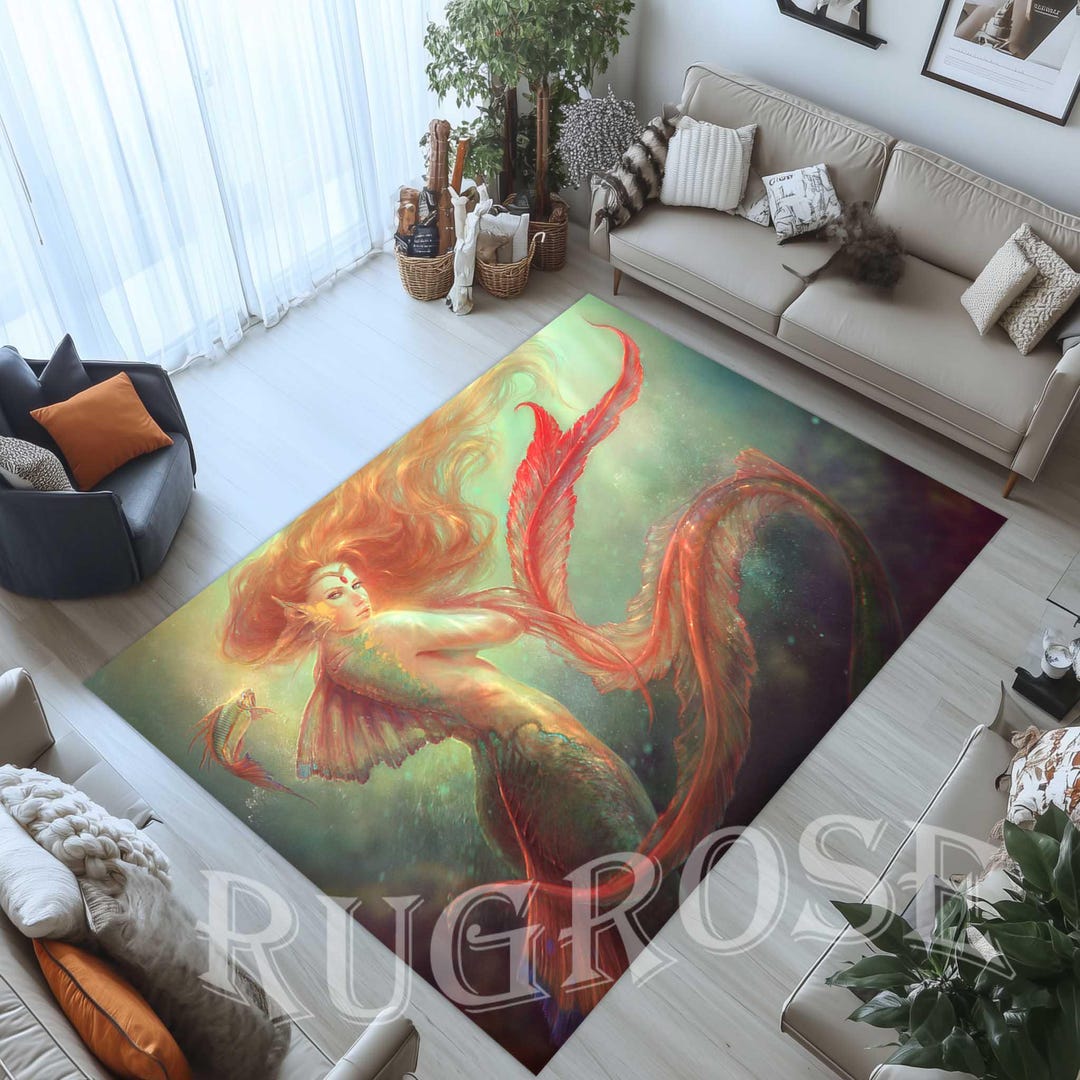 Mermaid Rug, Mermaid Pattern Rug, Mermaid Area Rug, Nautical Decor ...