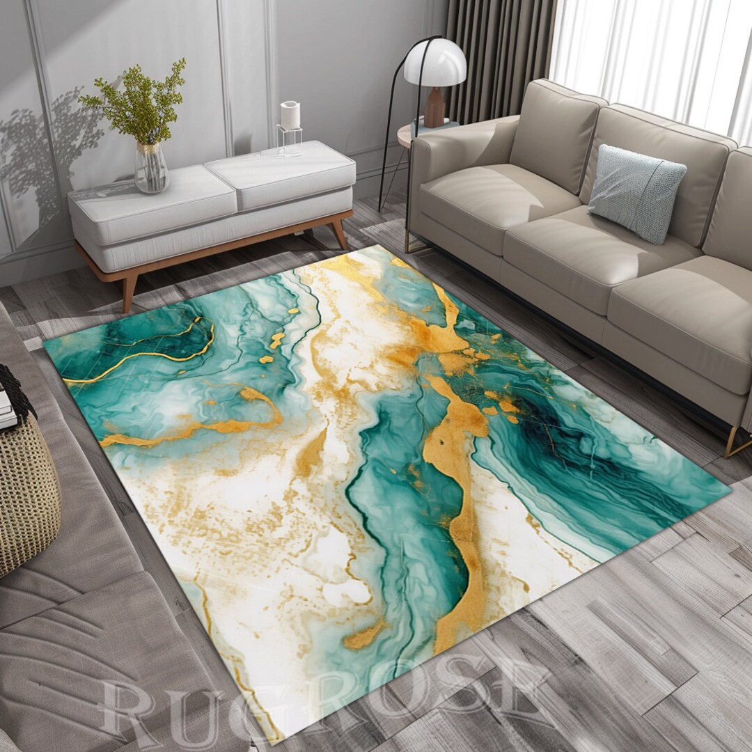 Marble Design Rug,marble Effect Rug,marble Rug, Green and Gold Marble ...