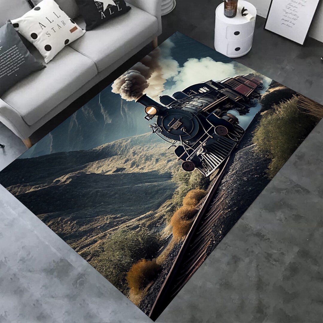 Train Pattern Rug, Train Rug, Steam Train, Home Decor Rug, Living Room ...