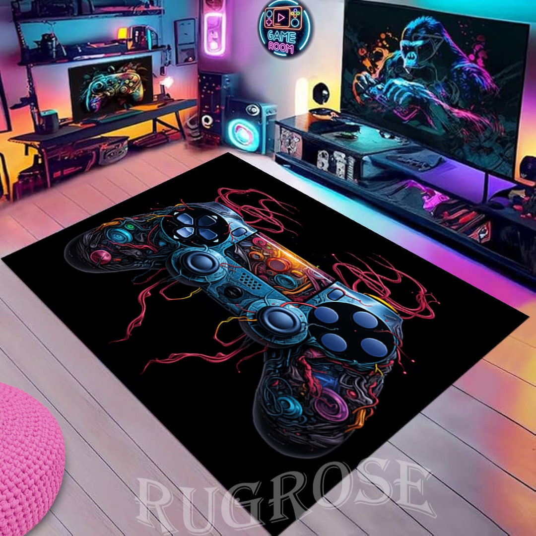 Gamer Rug, Game Controller, Red Game Controller, Game Room Rug, Gaming ...