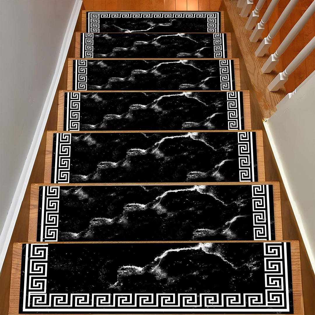 Stair Rug,black and White Stair Rug,greek Pattern Stair Rug,marble ...