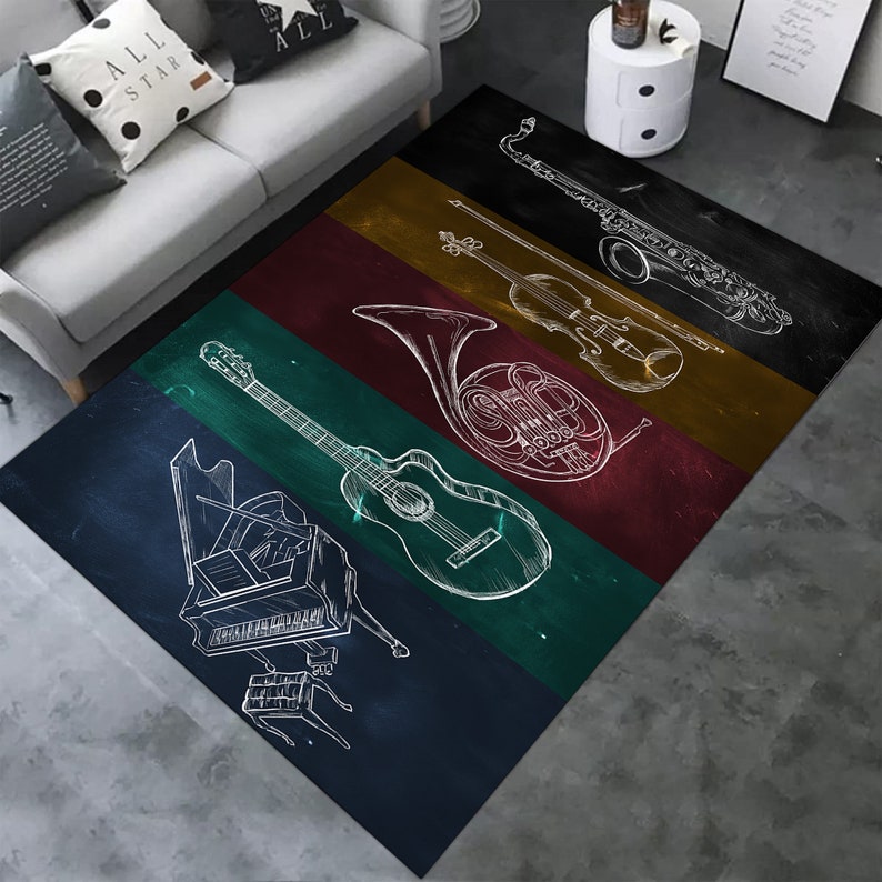 Music Rug Guitar Themed Rug Piano Rug Music Design - Etsy