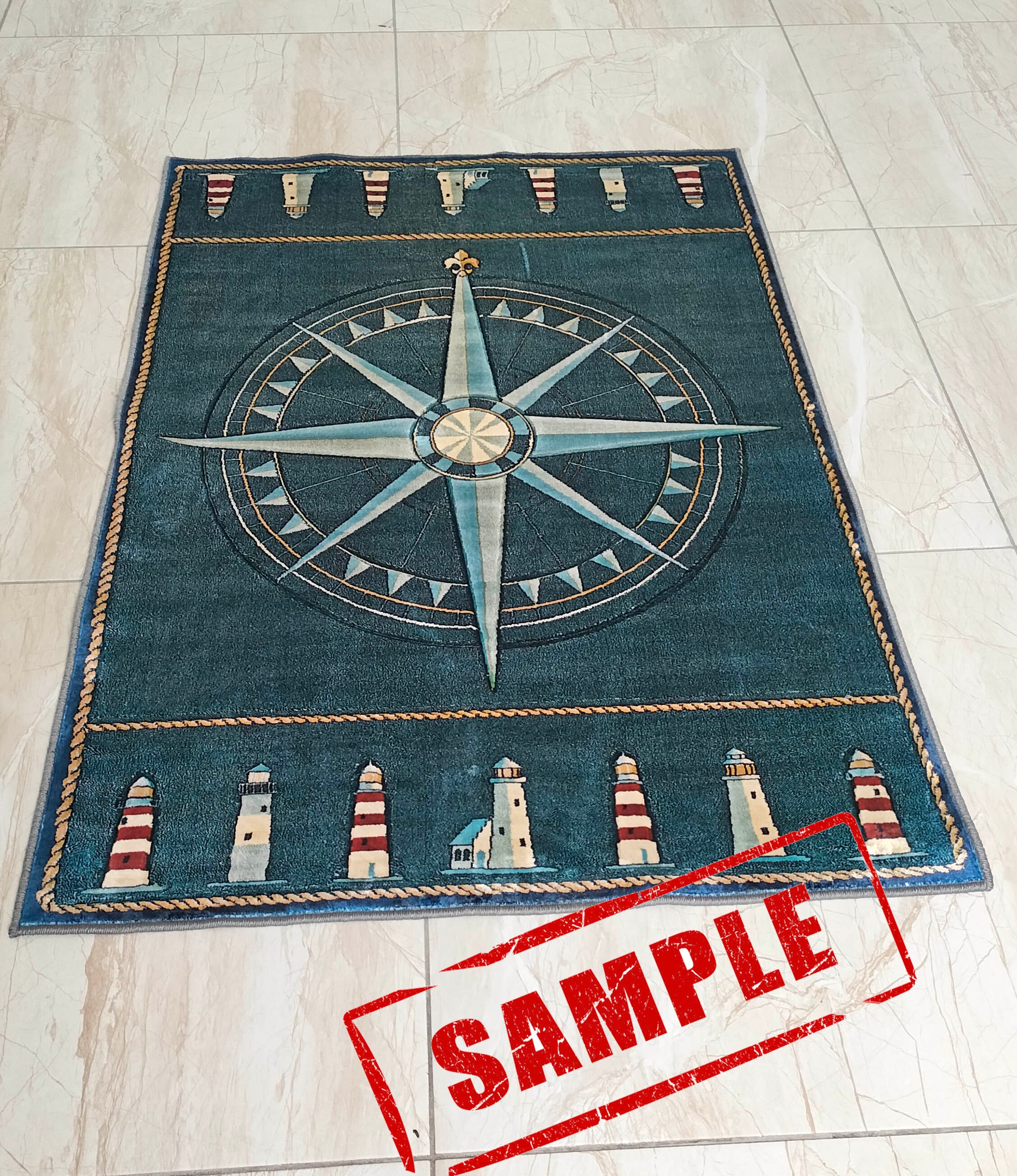 Nautical Compass Area Rug, Lighthouse Border, Coastal Decor - Etsy