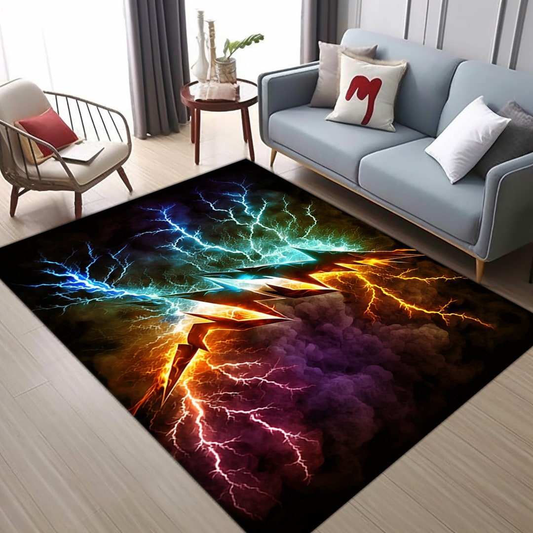 Glowing Lightning, Lightning Rug, Lightning Pattern Rug, Multicolored ...
