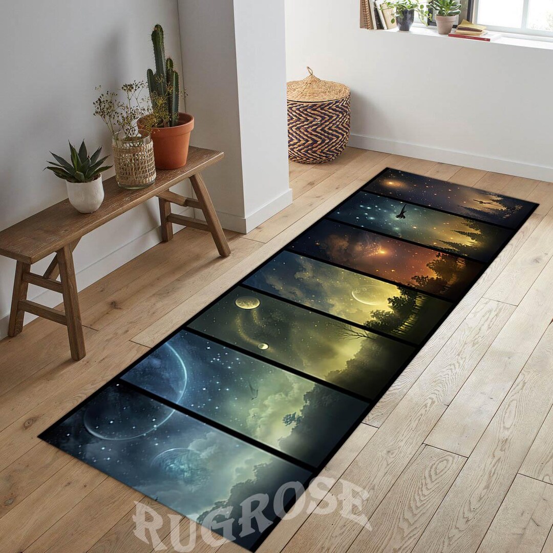 Moon Runner Rug, Moon Phases Rug, Moon Themed Long Rug, Forest Long Rug ...