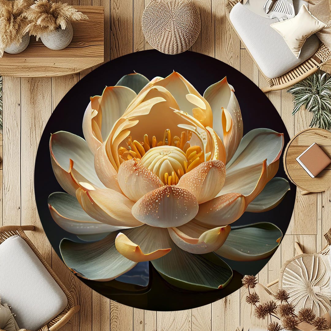 Lotus Flower, Round Lotus Flower Rug, Colorful Rug, Round Flower Rug ...