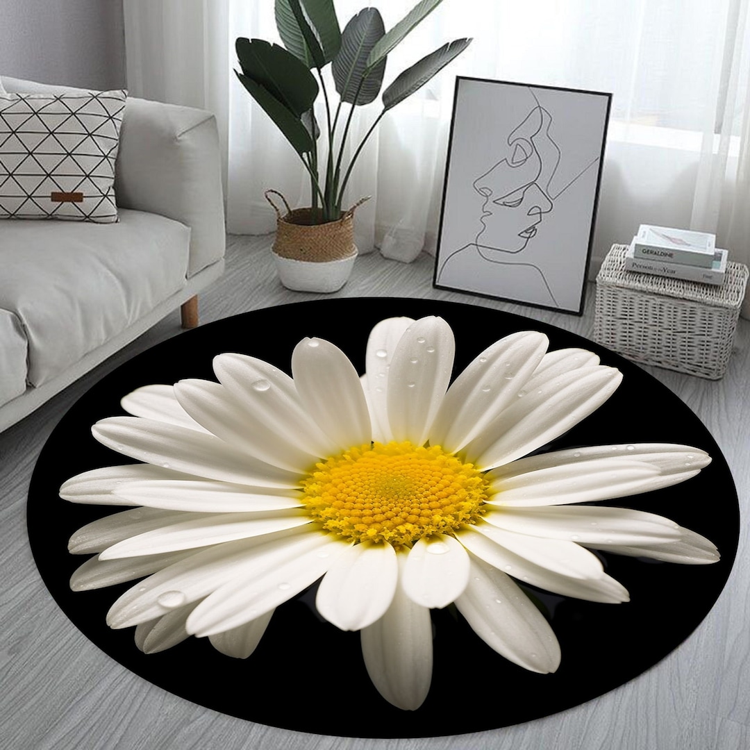 Daisy Rug, Daisy Patterned Rug, Flower Carpet, Round Rug, Home Decor ...