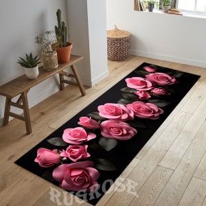 Pink Roses, Pink Roses Rug, Pink Roses Runner Rug, Roses Long Rug ...