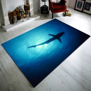 Shark Rug, Shark Pattern Rug, Shark, Ocean Theme Rug, Nautical Decor ...