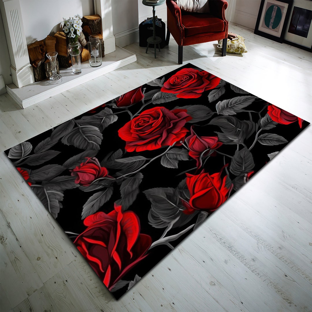Red Roses, Red Rose Rug, Rose Themed Rug,valentines Day,red Floral Rugs ...