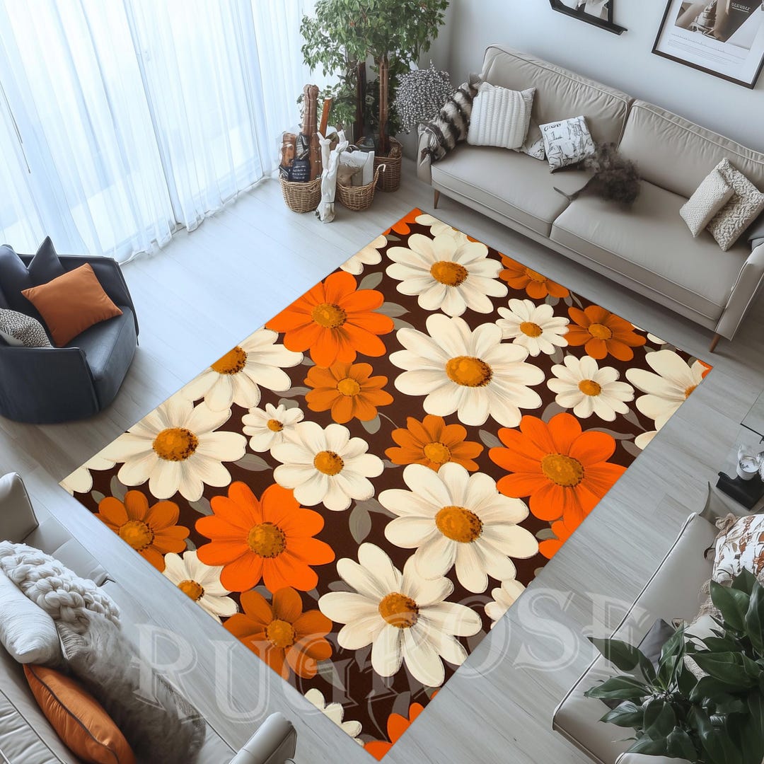 Colorful Daisy Area Rug, 3D Floral Pattern - Etsy