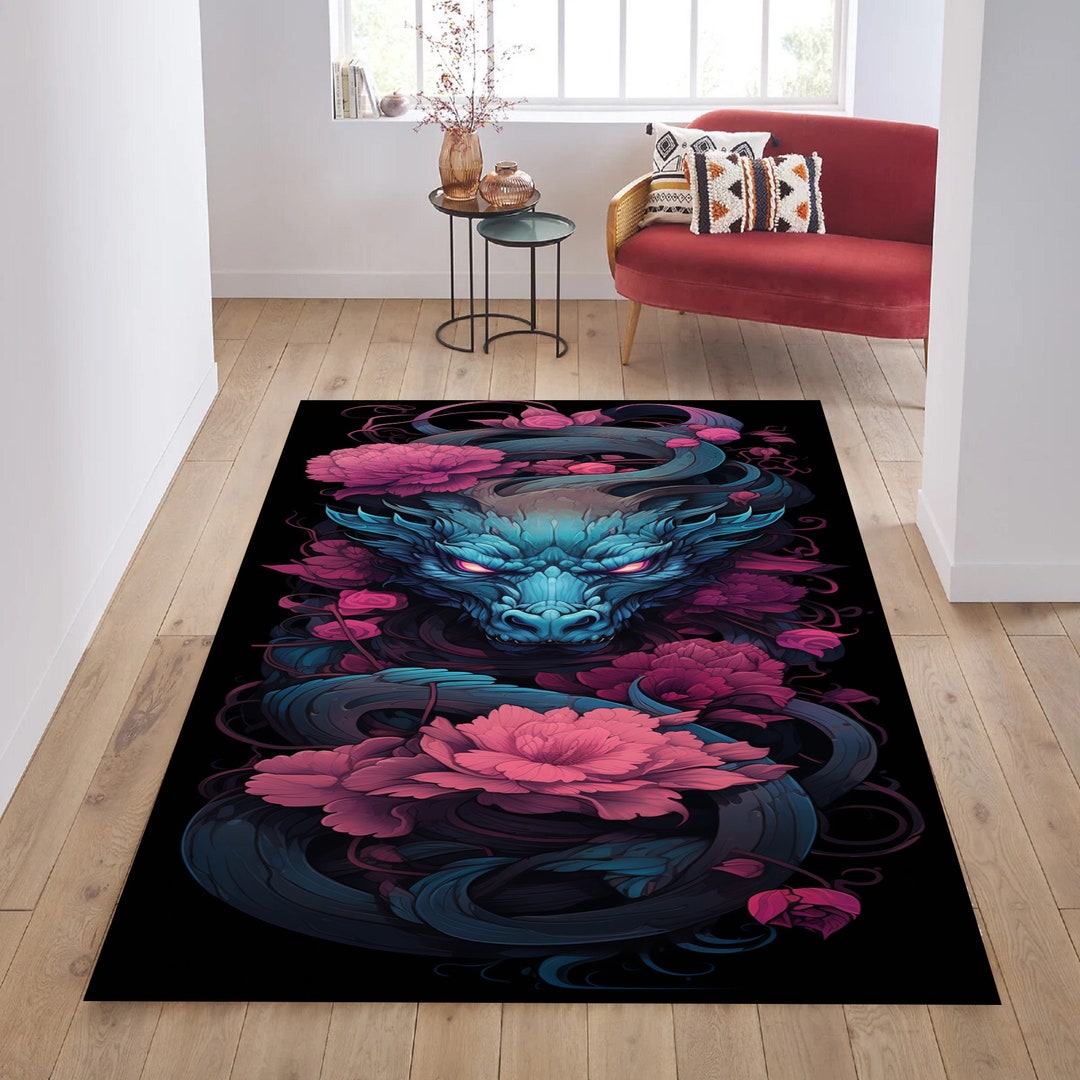 Dragon, Dragon Rug, Flower Dragon Rug, Dragons Rug, Dragon Pattern Rug ...