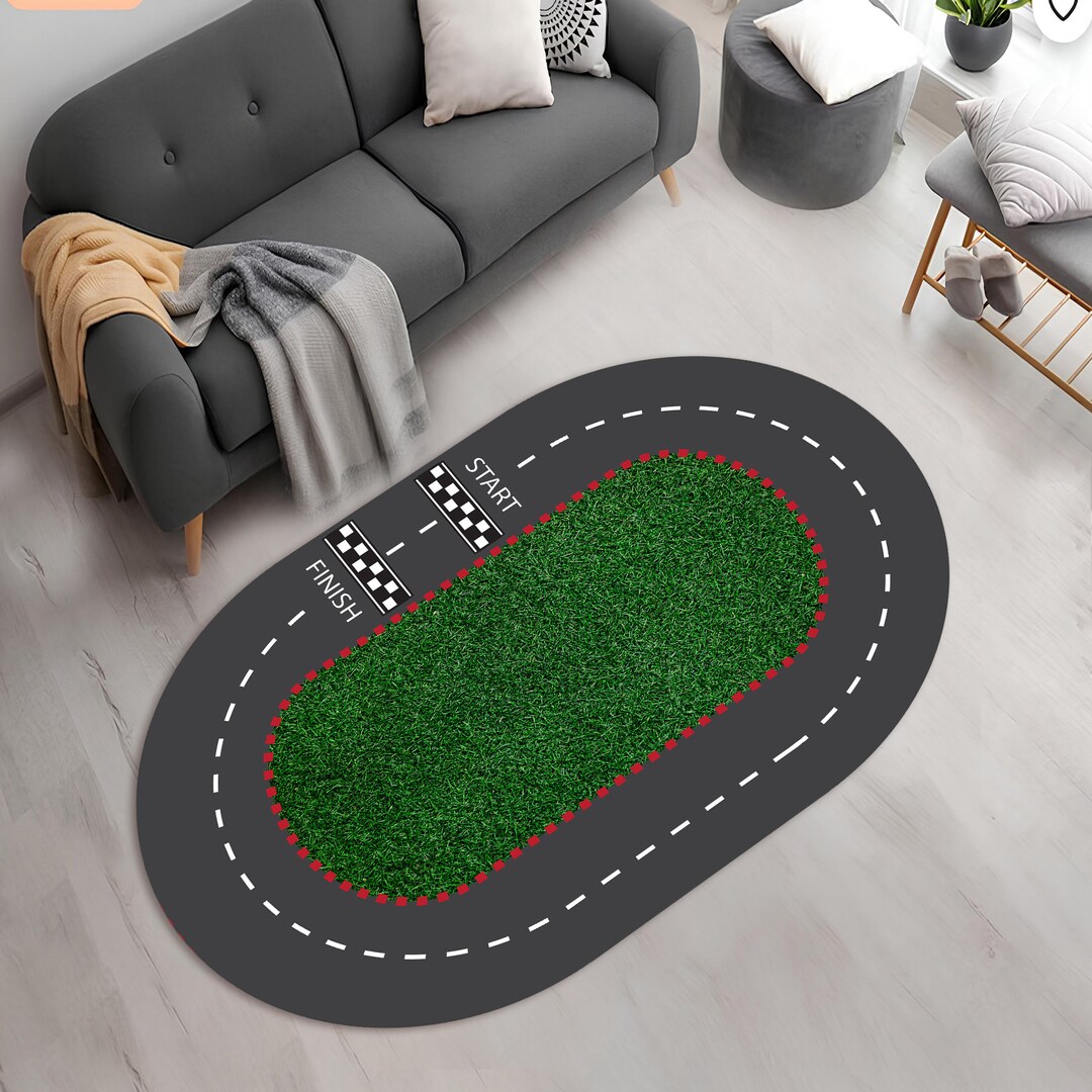 Race Track Oval Rug, Kids Room Decor, Cotton Non-slip - Etsy