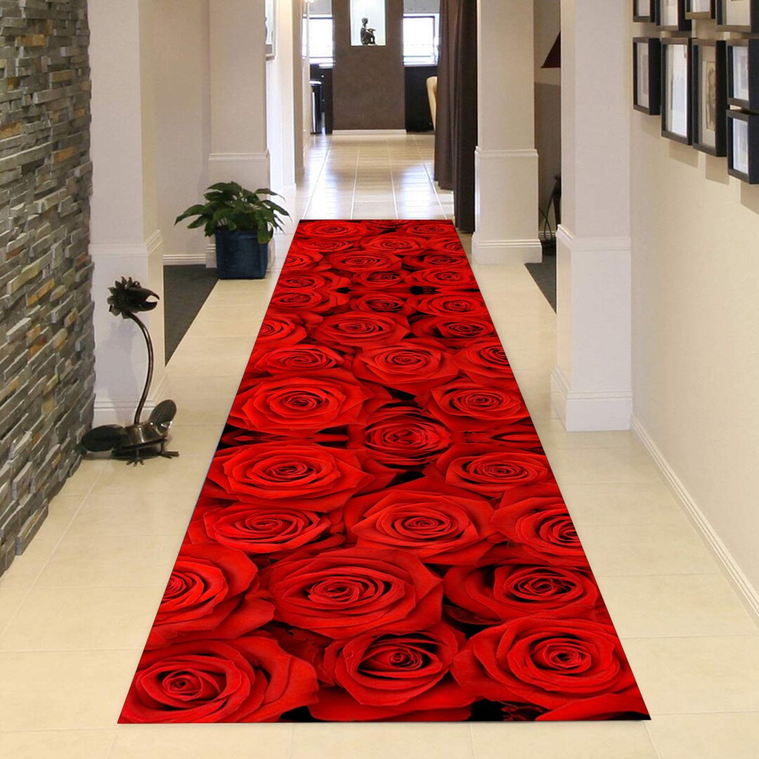 Red Roses, Red Roses Rug, Red Roses Runner Rug, Roses Long Rug, Hallway ...