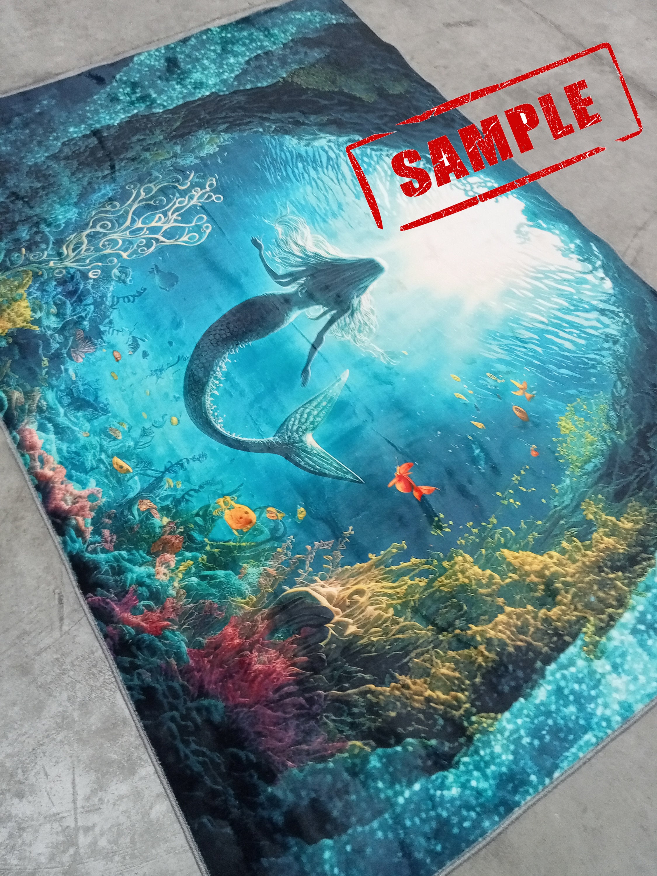 Mermaid Area Rug, Underwater Fantasy Decor, Non-slip Cotton Base - Etsy